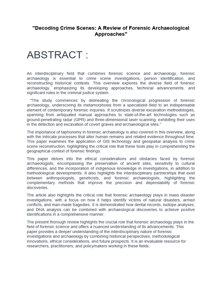 Decoding Crime ScenesABSTRACT | PDF | Archaeology | Forensic Science