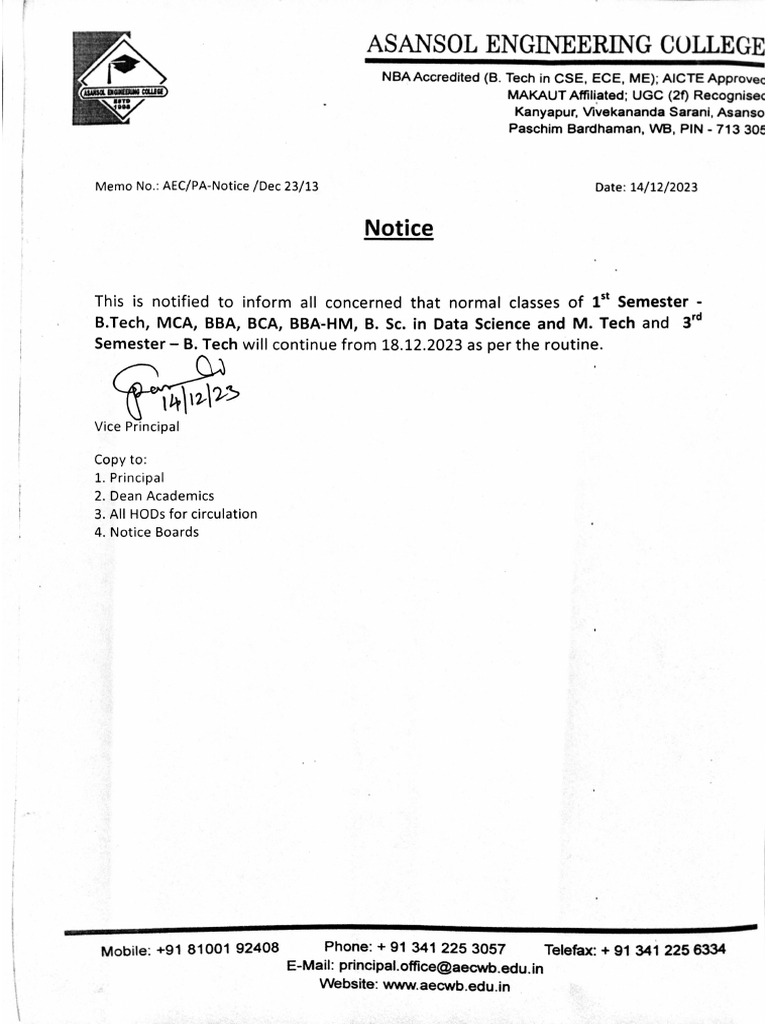 Notice Normal Classes Continue | PDF