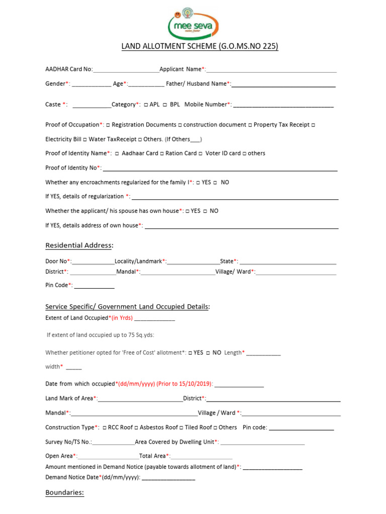 Land Allotment Application Form | PDF | Identity Document | Access Control