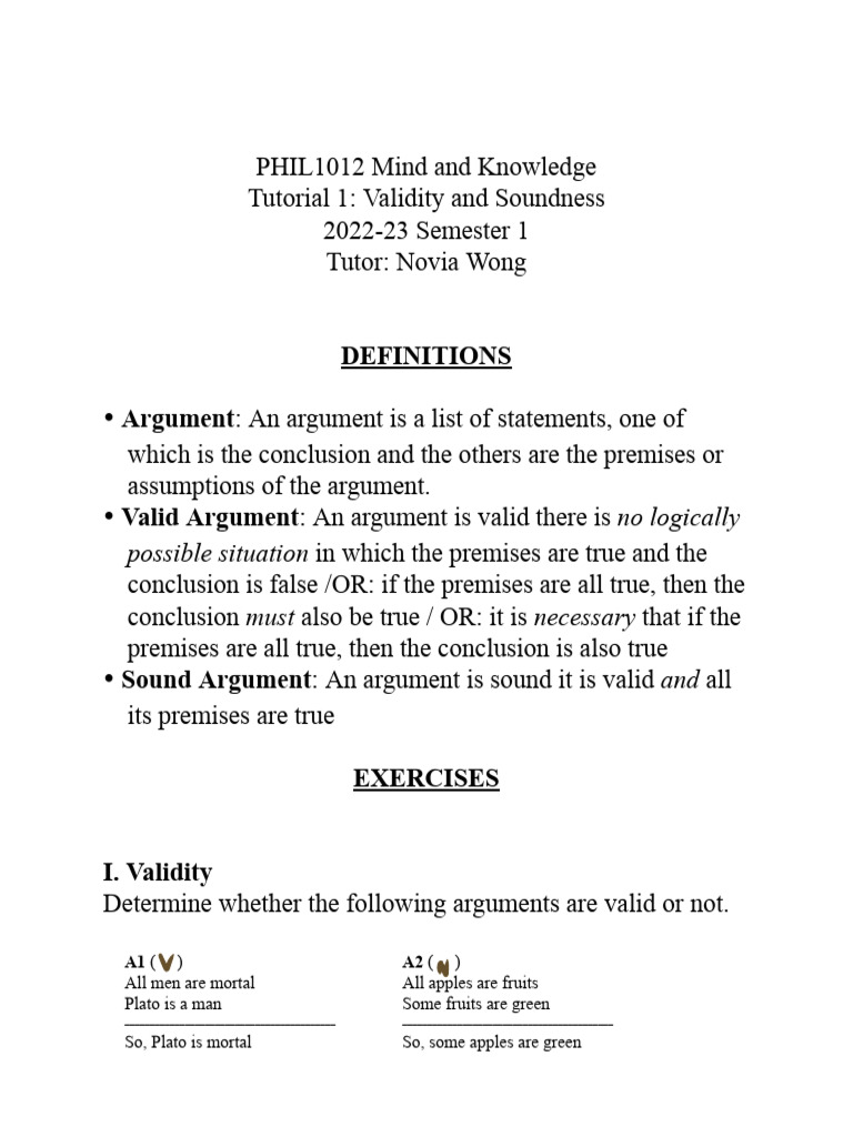 PHIL1012 Tutorial 1 (Exercise) | PDF | Argument | Reasoning