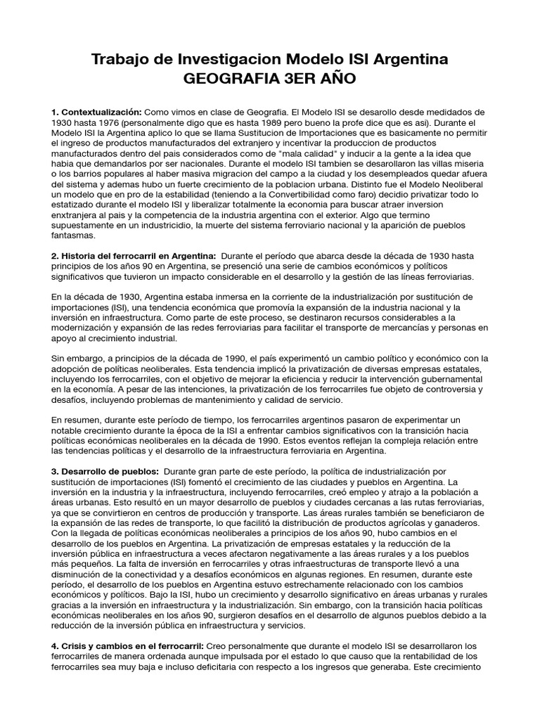 Trabajo de Investigacion Sobre El Modelo ISI en La Republica Argentina ...