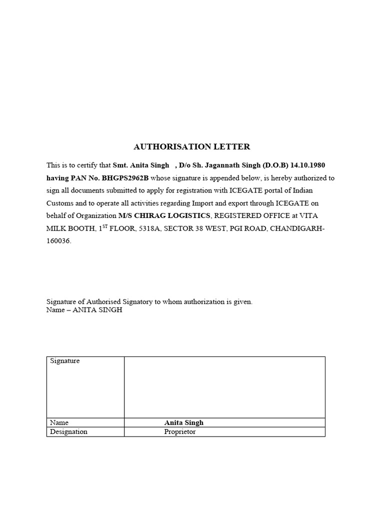 Auth Letter For Icegate | PDF