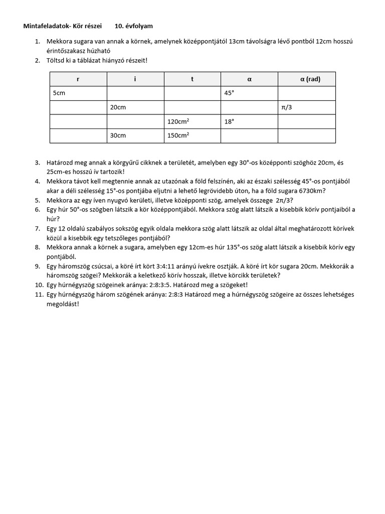 Mintafeladatok-Kor Reszei | PDF