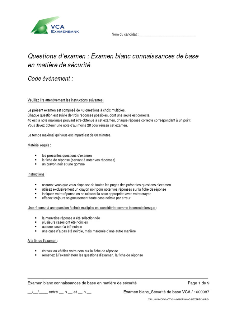 Examen SECURITE 20 | PDF