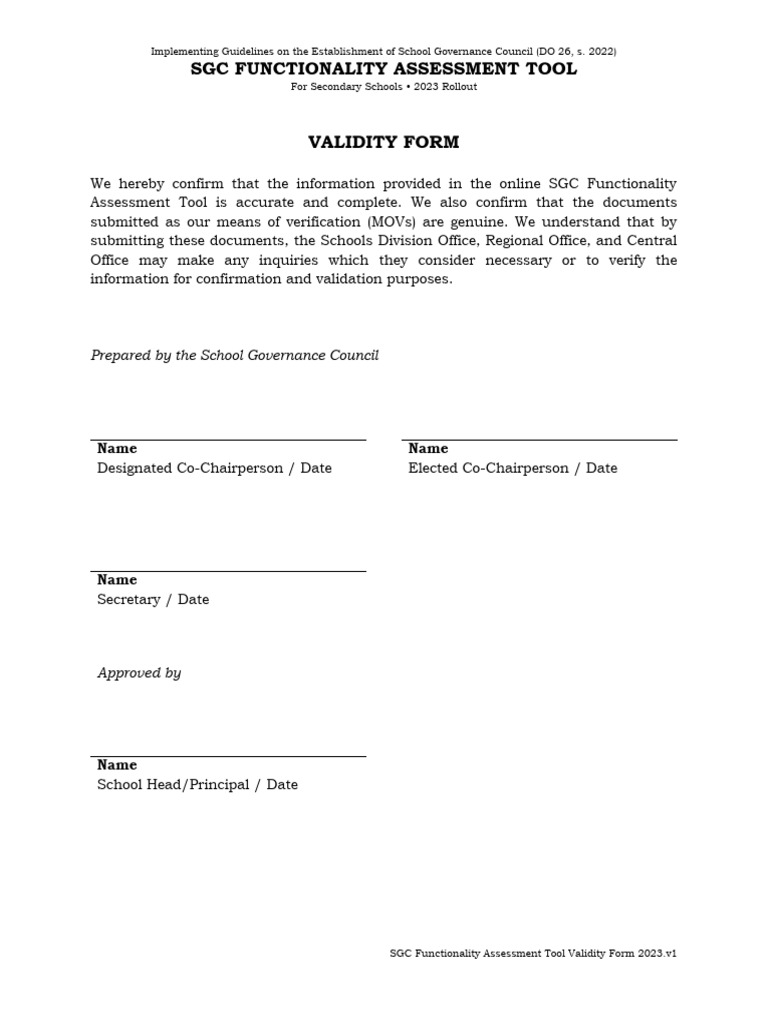 SGC Functionality Assessment Tool Validity Form 2023.v1 | PDF