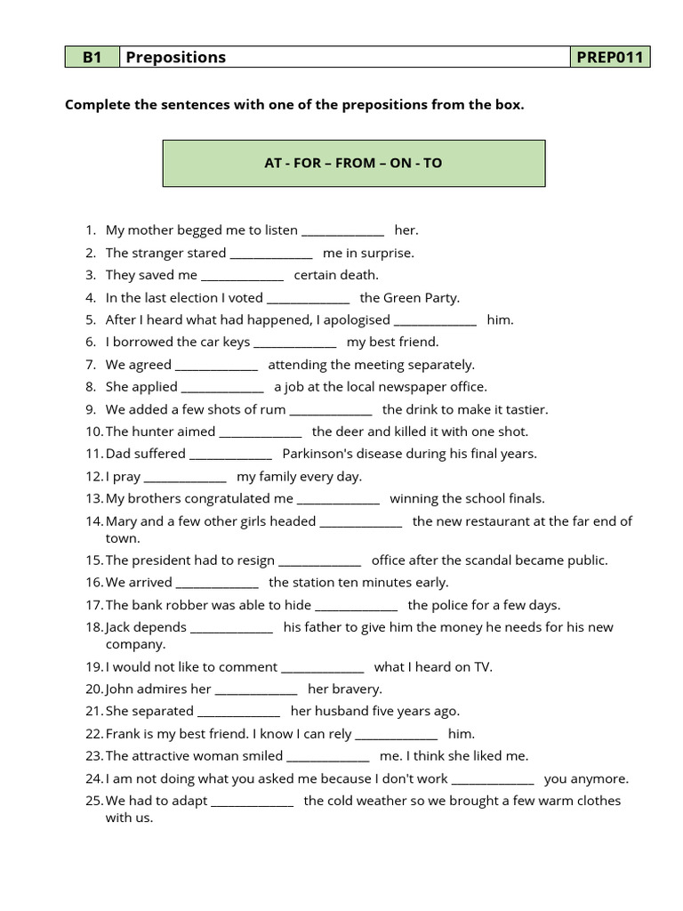 Prepositions (Exercise) | PDF