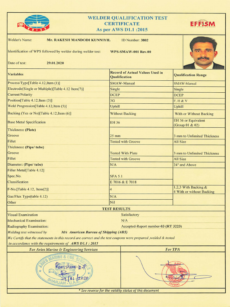 EH 36 - Welder Cert | PDF