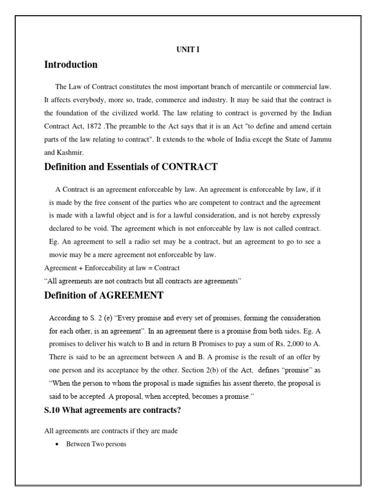 Contract I - Unit - I - Unit - III | PDF | Offer And Acceptance ...