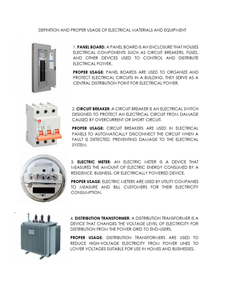 Definition and Proper Usage of Electrical Materials and Equipment | PDF ...