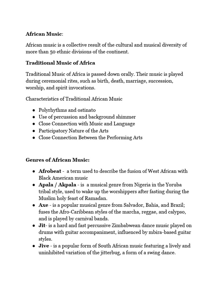 Music of Africa - Grade 10 Lesson | PDF | Reggae | English Language Music