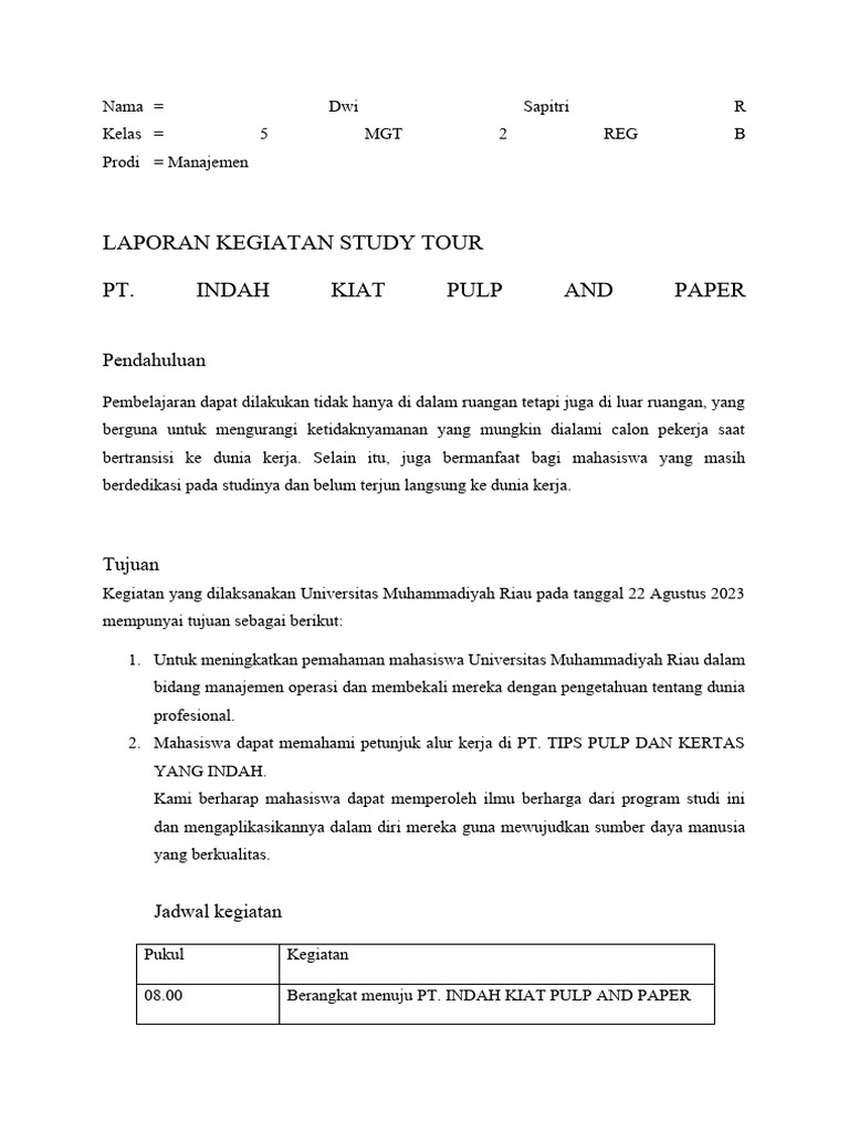 Laporan Kegiatan Study Tour | PDF