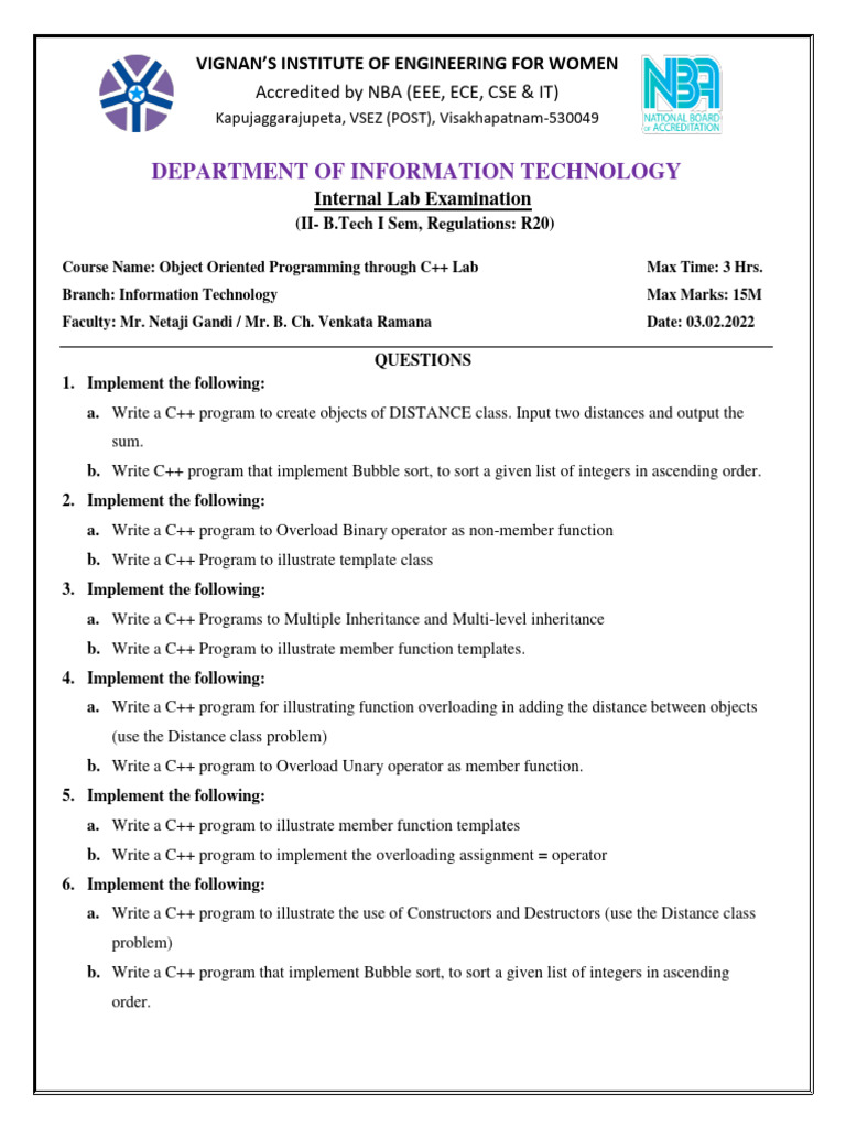 Oop Lab Internal Pdf C Object Oriented Programming 7888