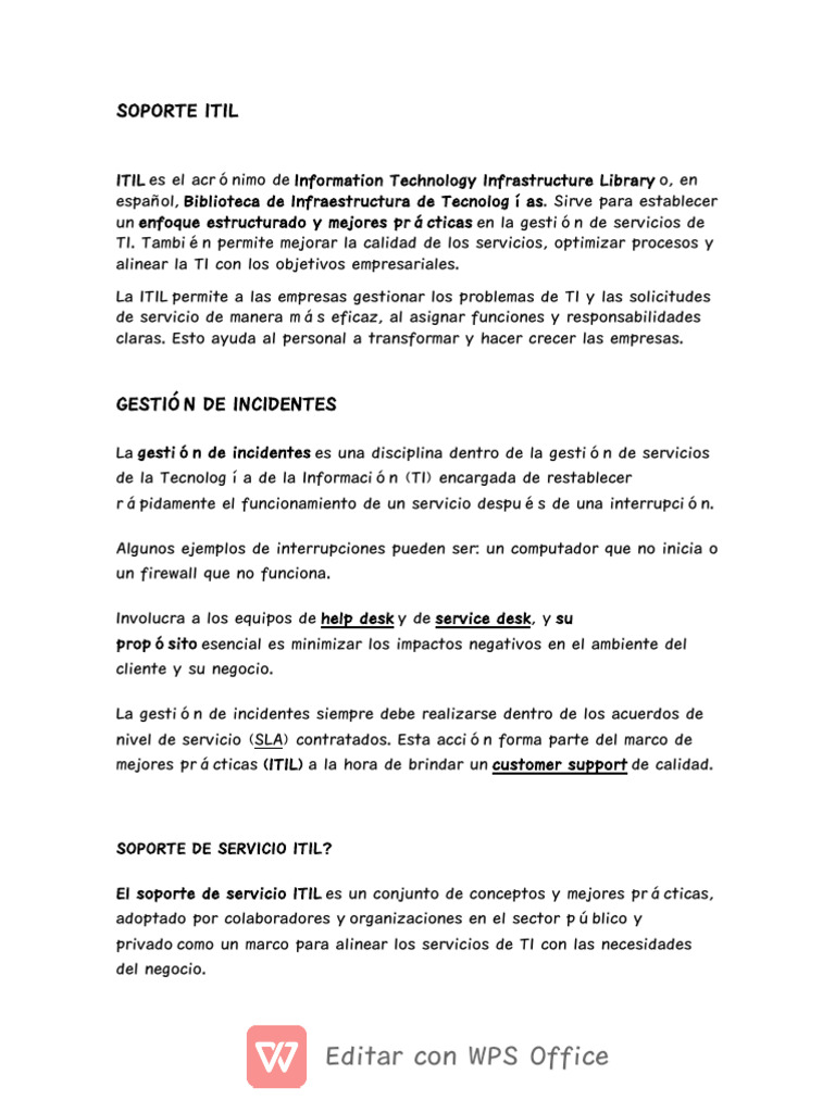 Soporte Itil | Descargar gratis PDF | Itil | Mesa de ayuda