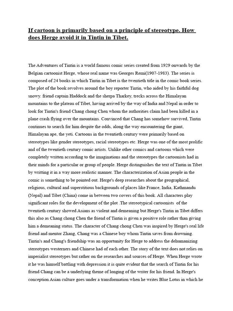 If Cartoon Is Primarily Based On A Principle of Stereotype | Download ...