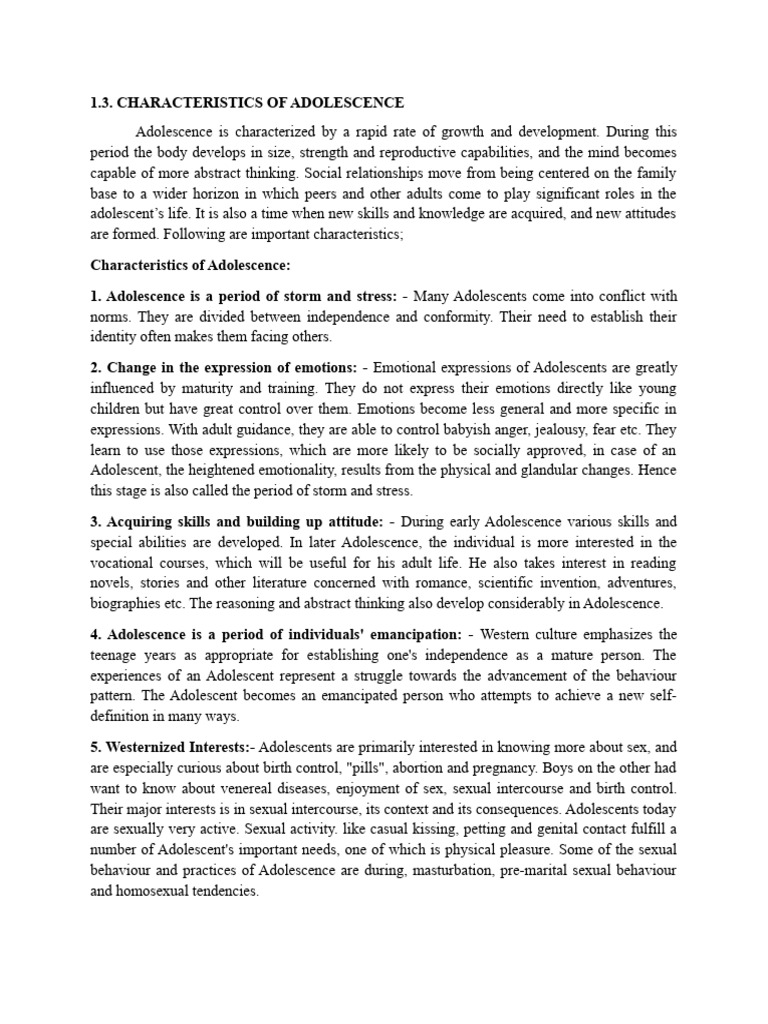 Key Characteristics of Adolescence | PDF