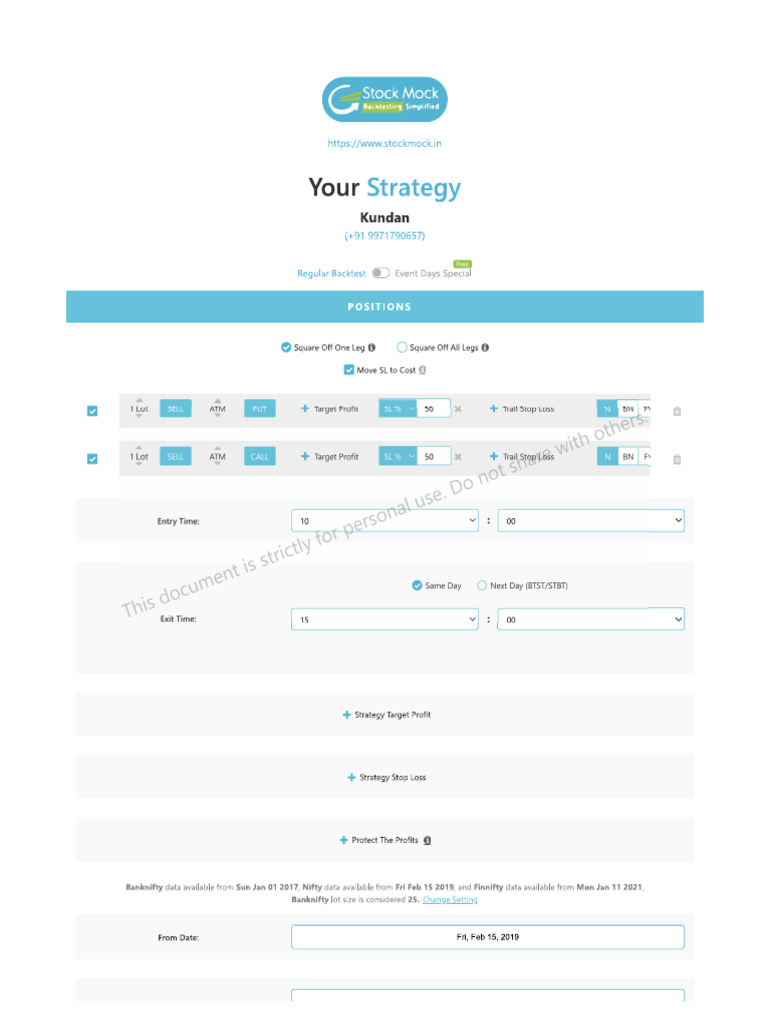 Short Straddle at 10AM - 50% SL | PDF
