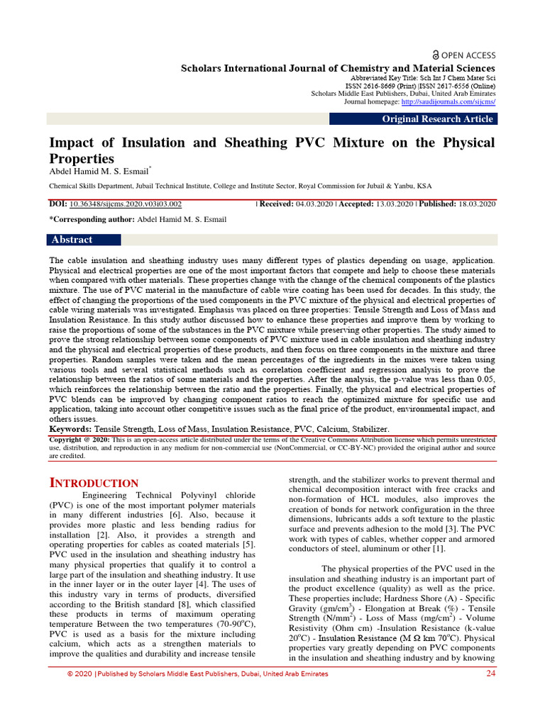 Impact of Insulation and Sheathing PVC Mixture On The Physical ...