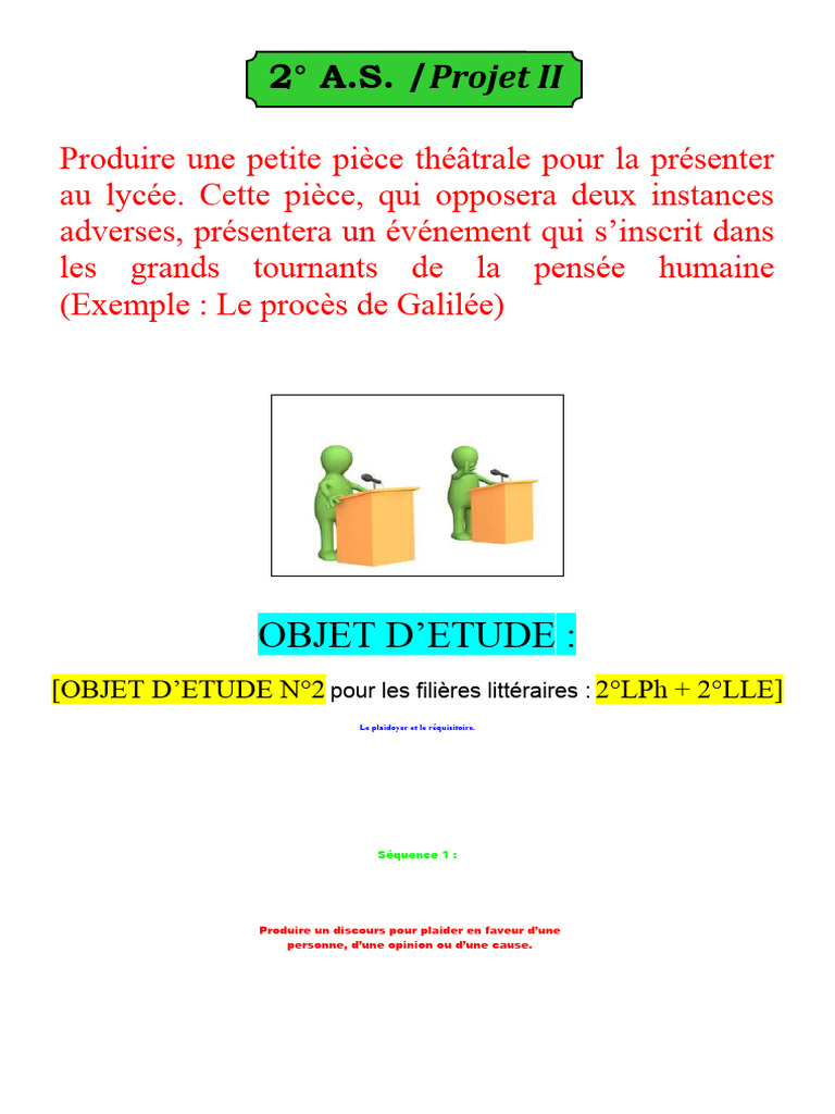 2°AS - Projet 2 - Séq. 1 Le Plaidoyer - 2023-2024 | PDF