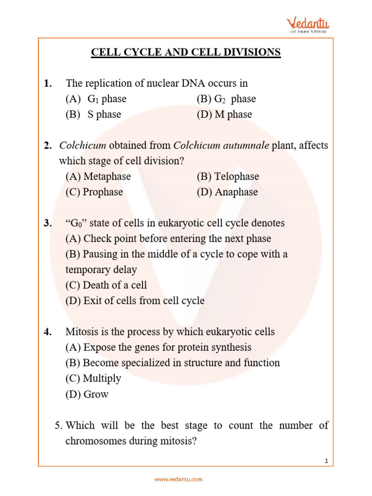 NEET Cell Cycle and Cell Divisions Important Questions With Answer Key ...