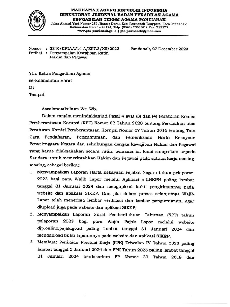 3340 Penyampaian LHKPN, SPT, SKP | PDF