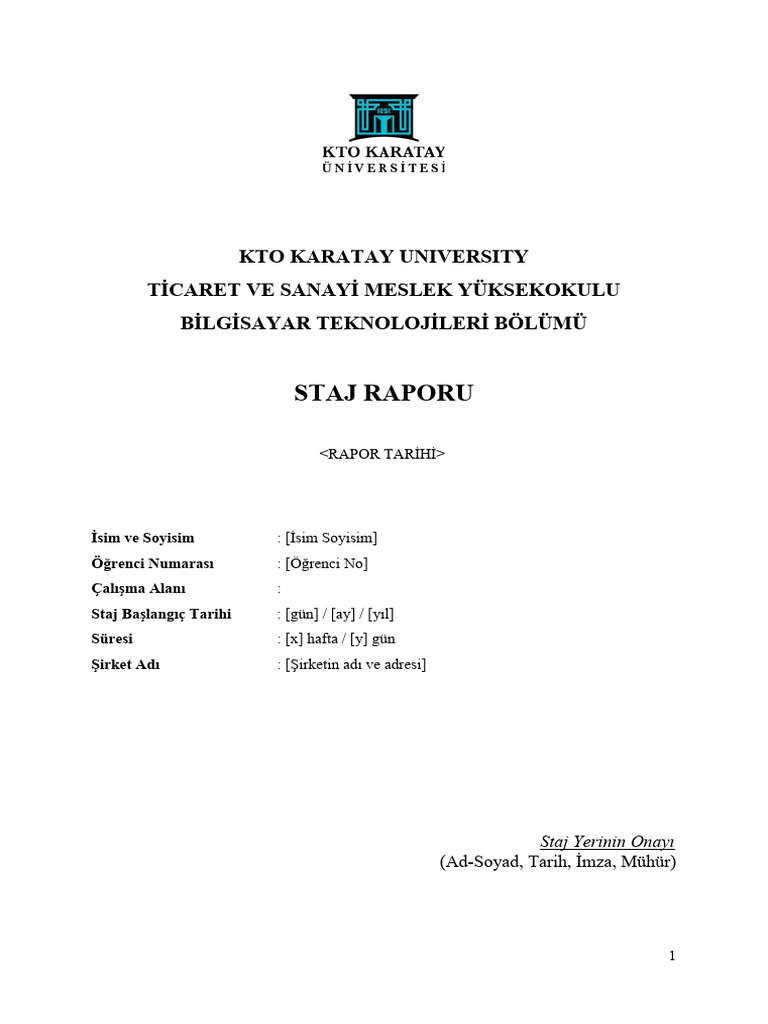 Bilgisayar Teknolojileri Bölümü Staj Raporu Formatı-1 | PDF