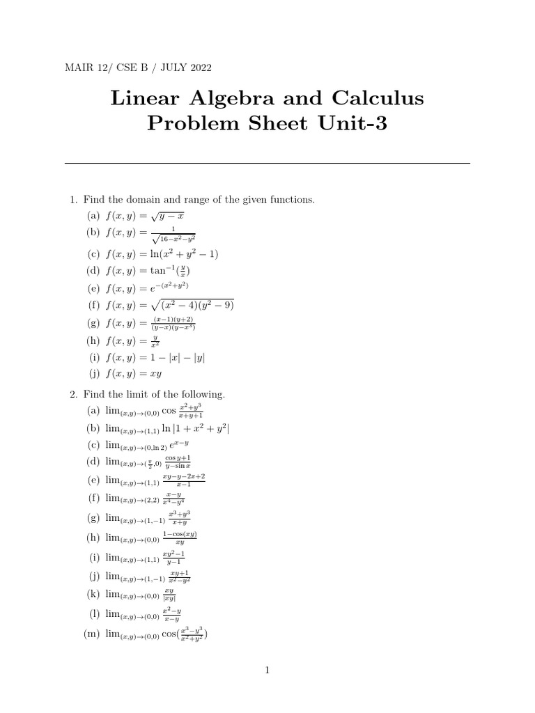 Problem Sheet Unit 3 | PDF | Functions And Mappings | Mathematical Concepts