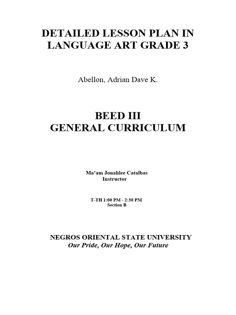 Detailed Lesson Plan in Language Art Grade 3 | PDF | Consonant | Vowel