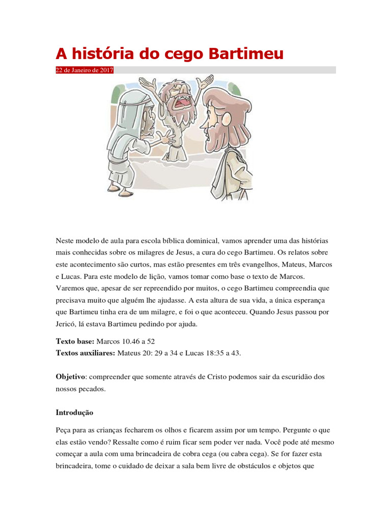 A Cura do Cego Bartimeu na Bíblia | PDF | Jesus | Deficiência visual