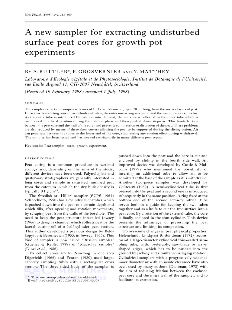 A New Sampler For Extracting Undisturbed | PDF | Peat | Earth Sciences