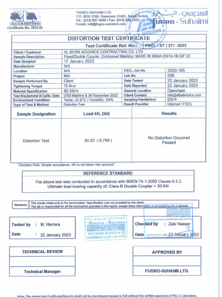 EN-74-DOUBLE COUPLER-SLIP TEST and DISTORTION TEST | PDF