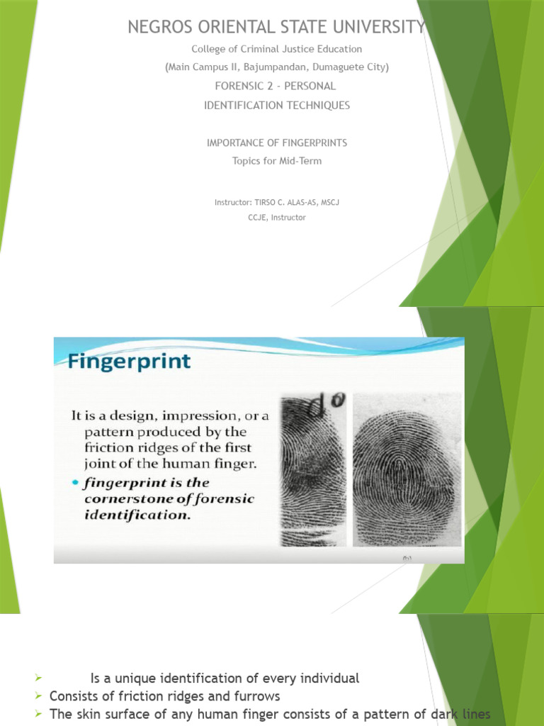 Forensic 2 PPT. The Importance of Fingerprints Midterm Coverage | PDF ...