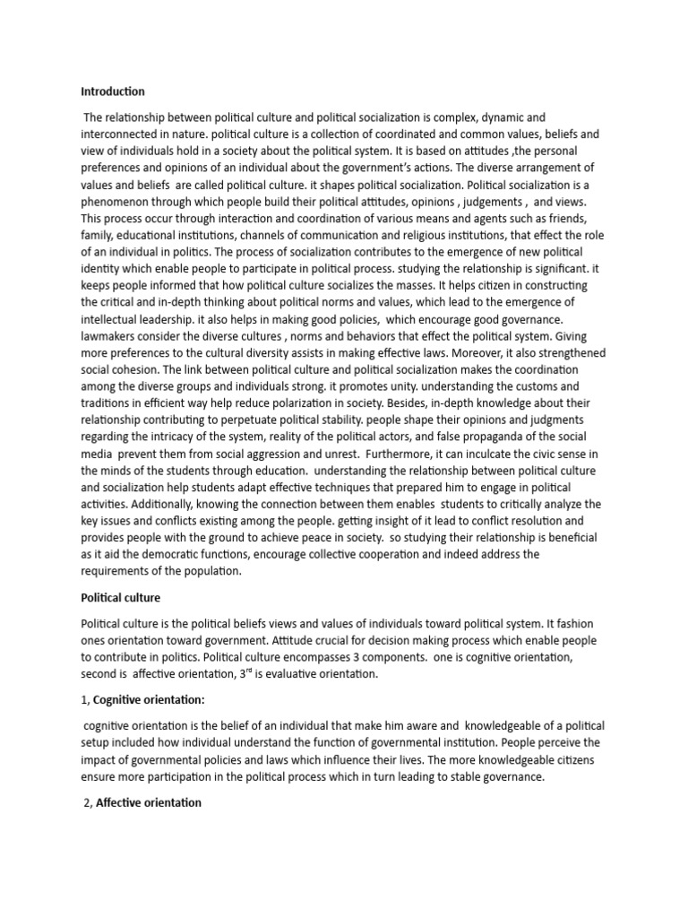 Relationship Between Political Culture and Political Socialization | PDF