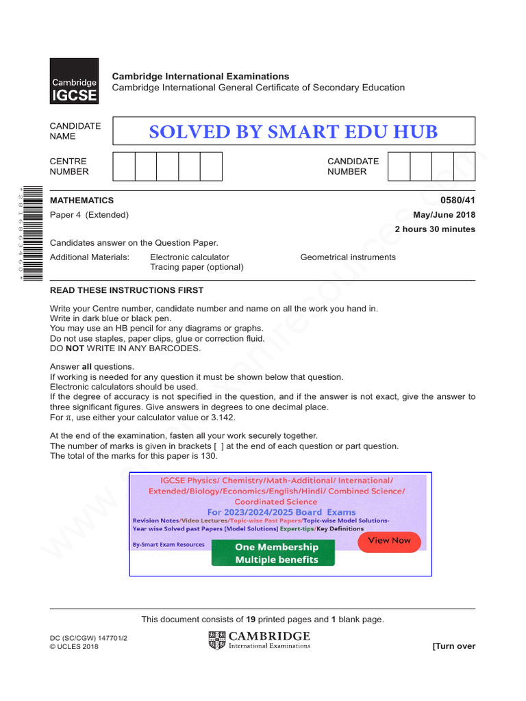 IGCSE Math Past Papers Solved 0580 P41 MAY 2018 | PDF | Sphere | Elementary Mathematics