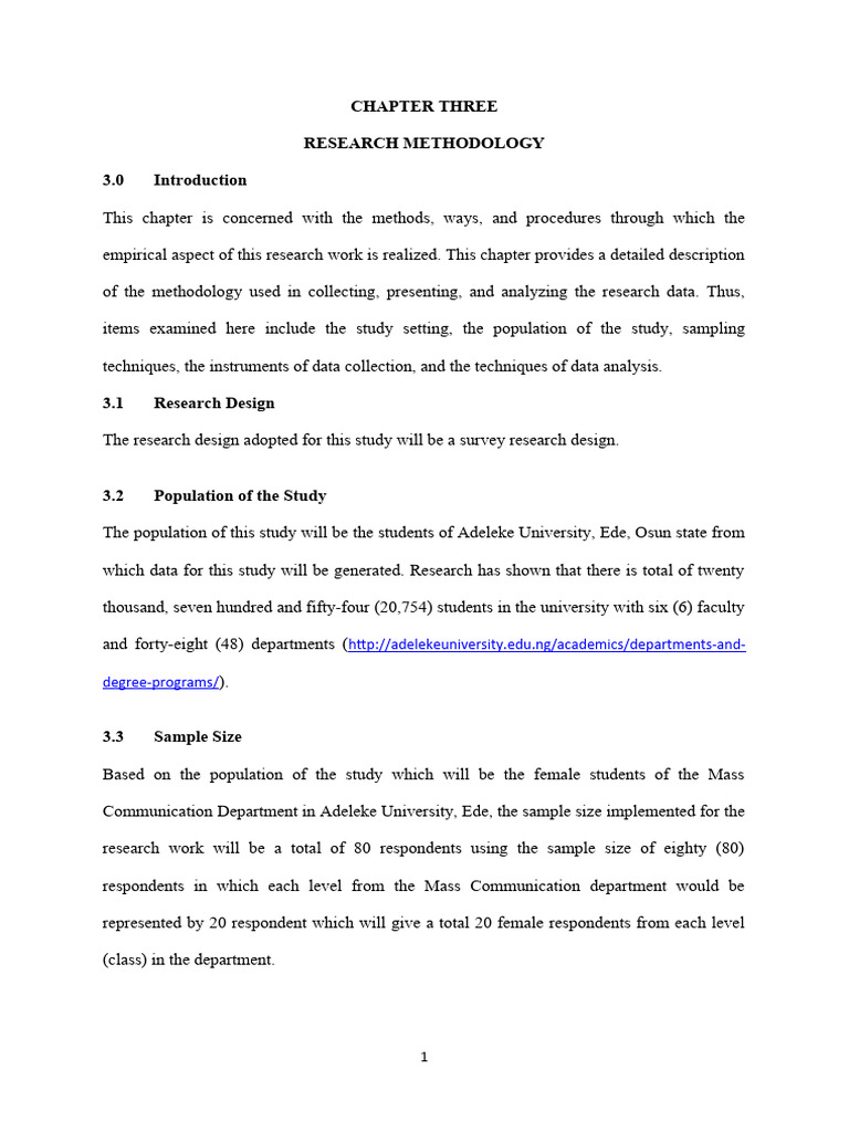 CHAPTER THREE Shakirat | PDF | Sampling (Statistics) | Questionnaire