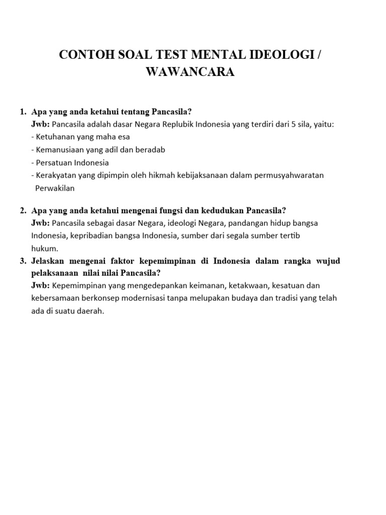 Contoh Soal Test Mental Ideologi | PDF