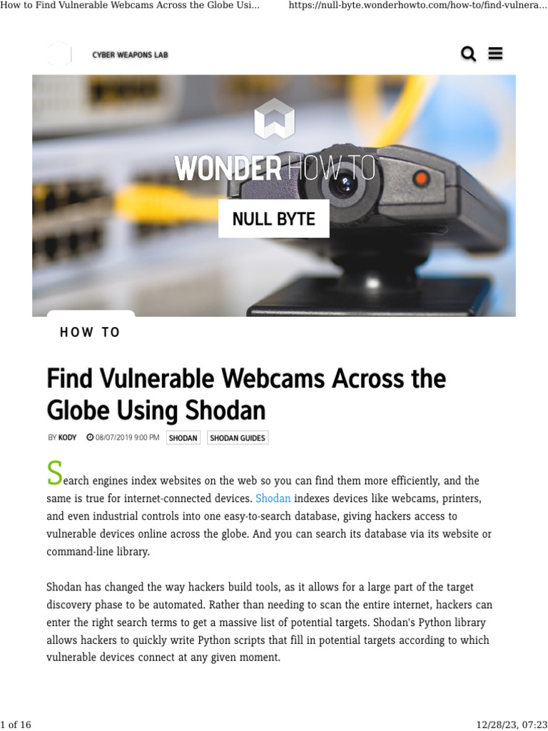 Find Vulnerable Webcams with Shodan | PDF