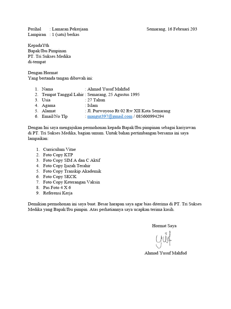 Lamaran PT. Tri Sukses Medika - Umum | PDF