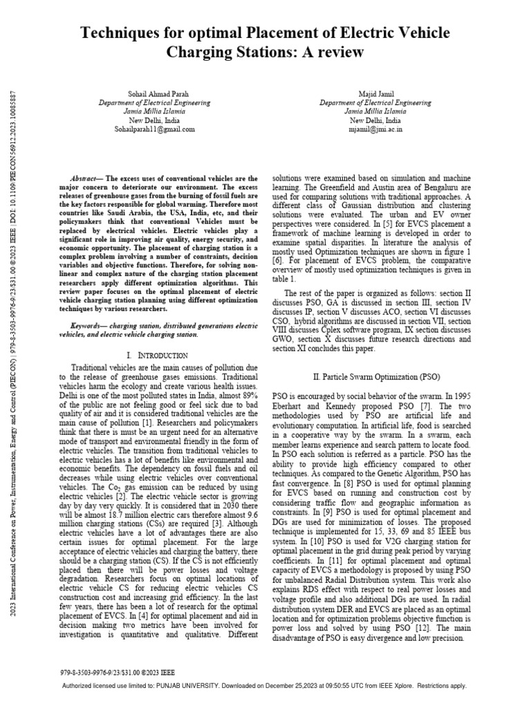 Techniques For Optimal Placement of Electric Vehicle Charging Stations ...