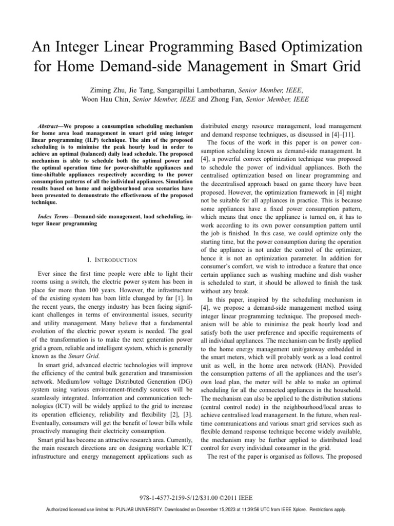 An Integer Linear Programming Based Optimization For Home Demand-Side ... An Integer Linear Programming Based Optimization For Home Demand-Side ...