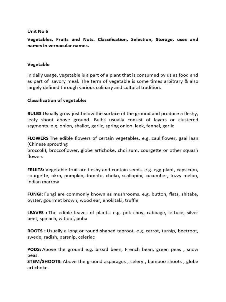 6th Unit Vegetable | PDF | Fruit | Vegetables