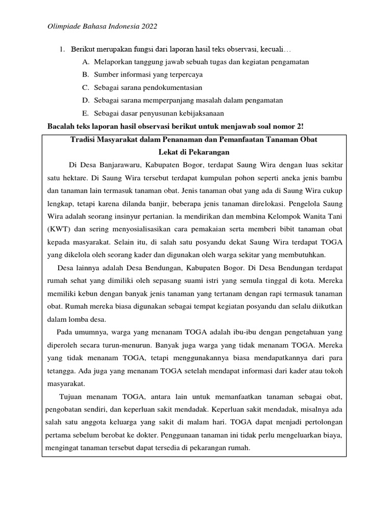 Naskah Soal Obi 2022 | PDF