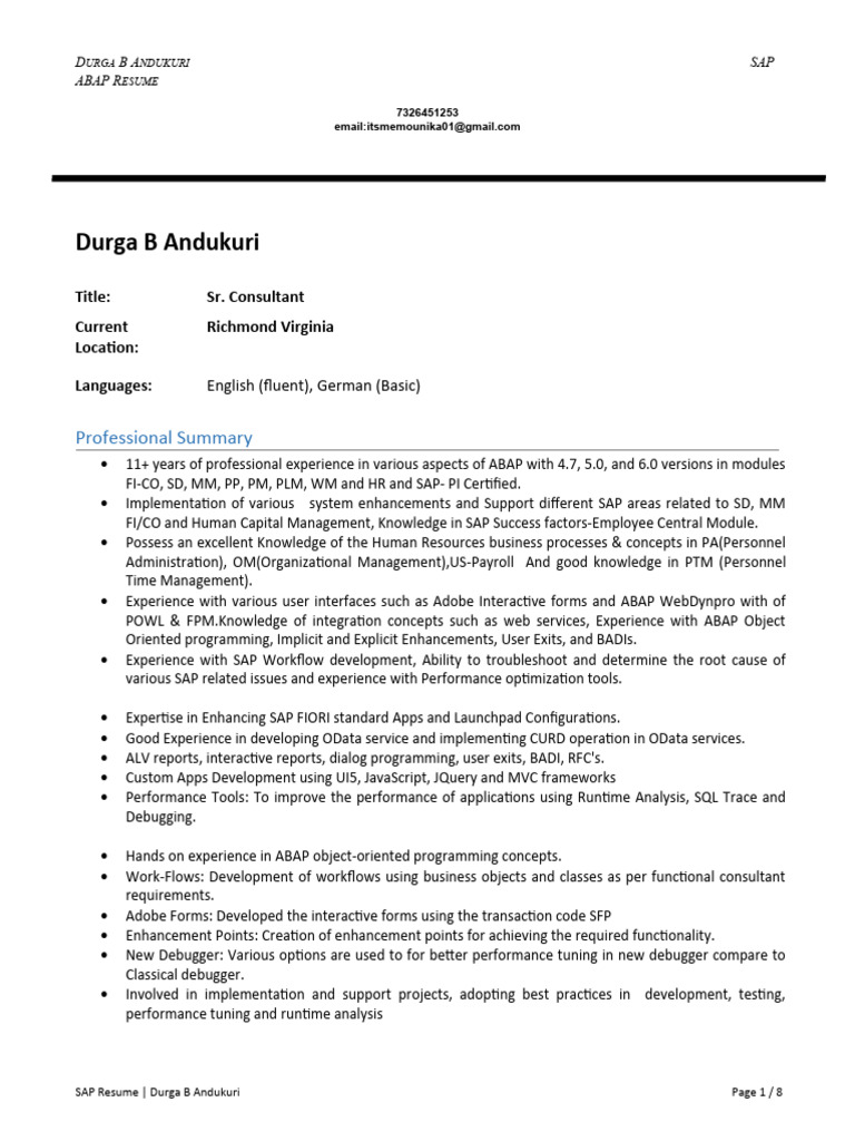 Sr. Consultant Resume Format | PDF | Computer Programming | Software Engineering