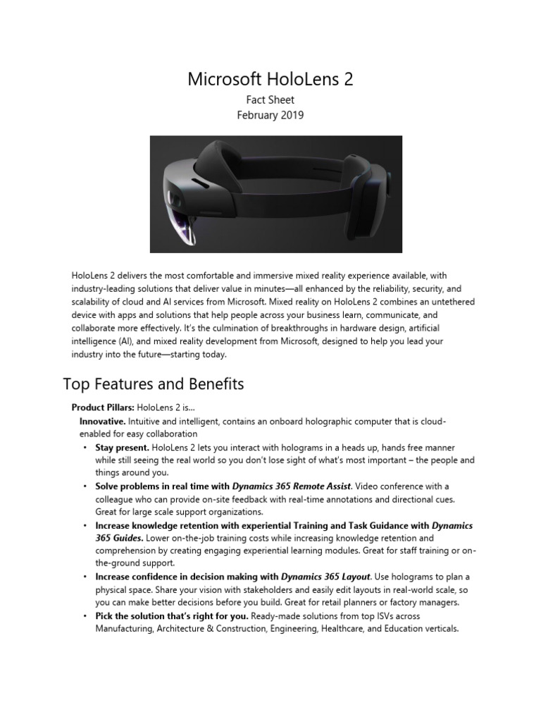 Fact-Sheet HoloLens2 | PDF
