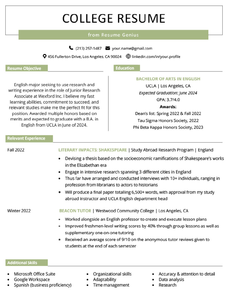 College Resume Example | PDF