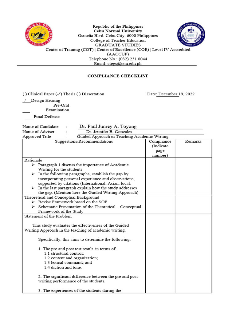 Sample Compliance Checklist | PDF