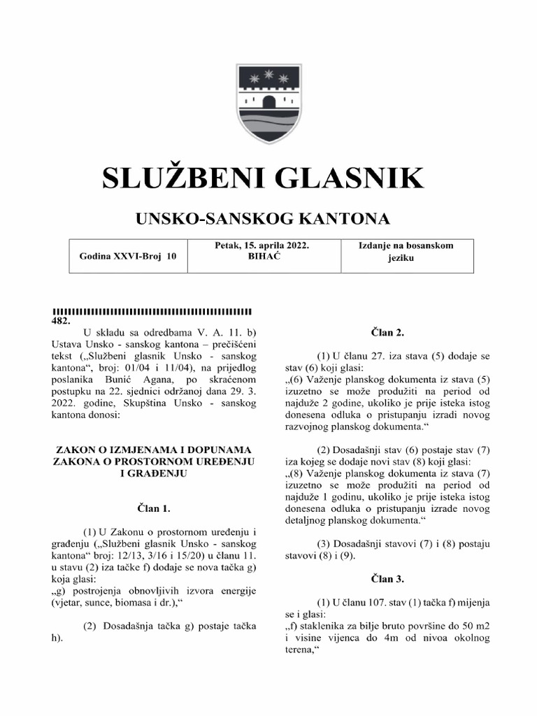 Zakon o Izmjenama I Dopunama Zakona o Prostornom Uređenju I Građenju 10 ...