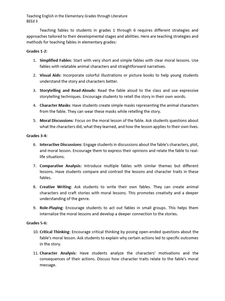Strategies in Teaching Fables - 1 | PDF