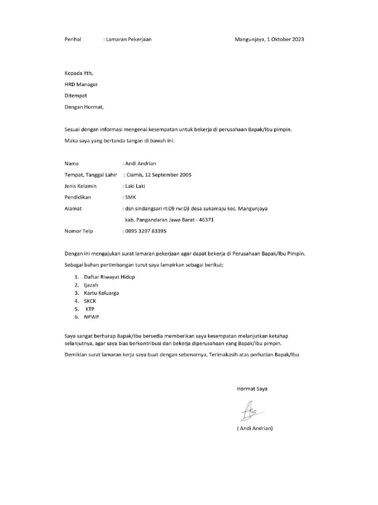 Lamaran Andi - Compressed | PDF