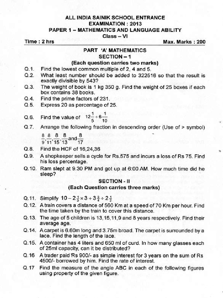 Class 6 Model Qstn. | PDF