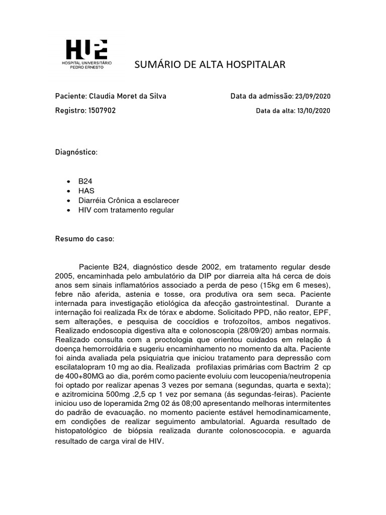 Sumário de Alta Hospitalar | PDF | Autoajuda